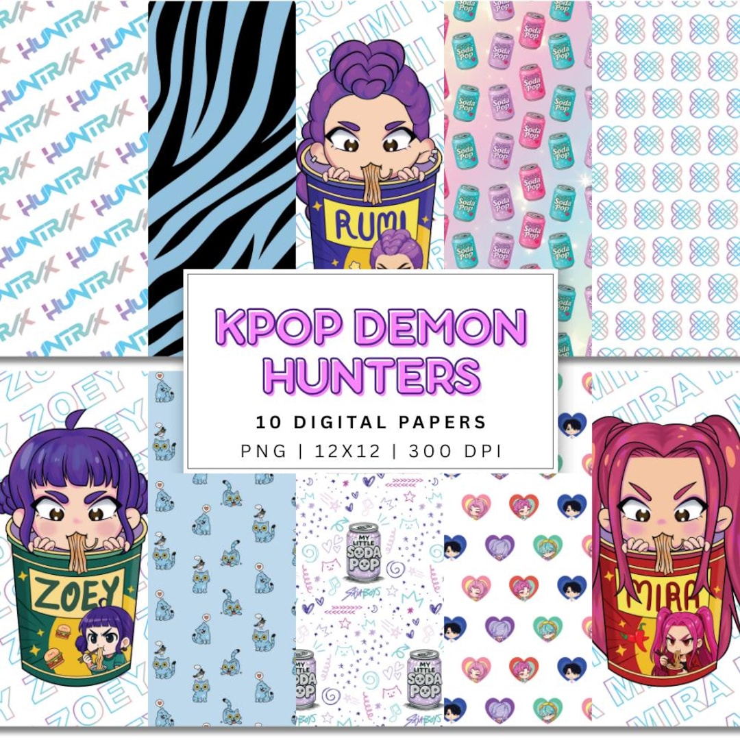 Kpop Demon Hunter Digital Paper Pack | 12x12 K-pop Anime Scrapbook ...