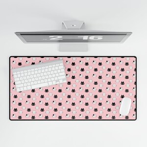 Cute Pink Cat Desk Mat Adorable Cat Head Pattern Office Decor Gift for ...