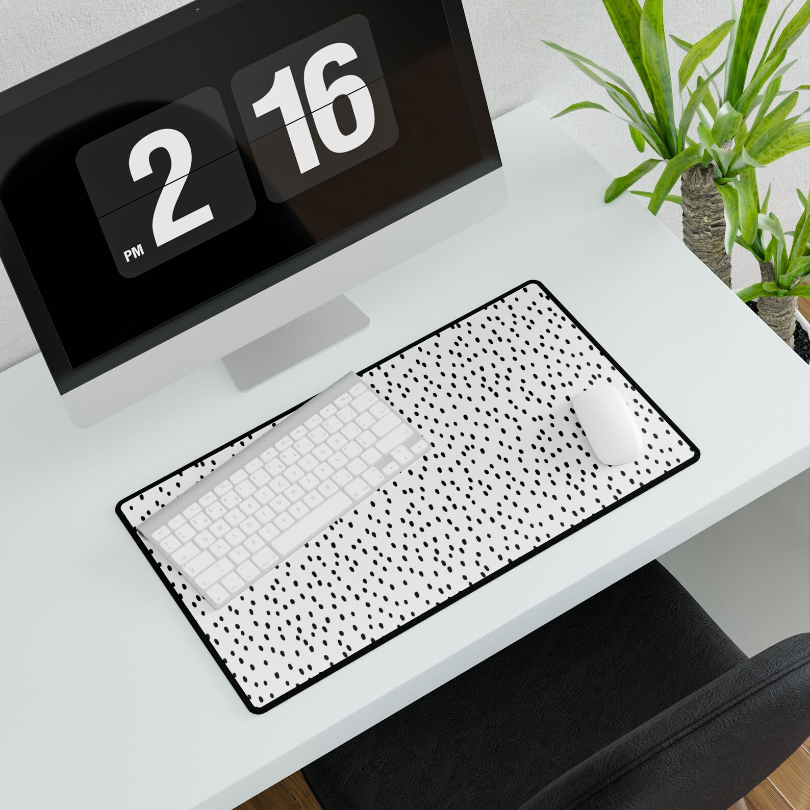 Modern Polka Dot Desk Mat Black Abstract Dots on White Minimalist ...
