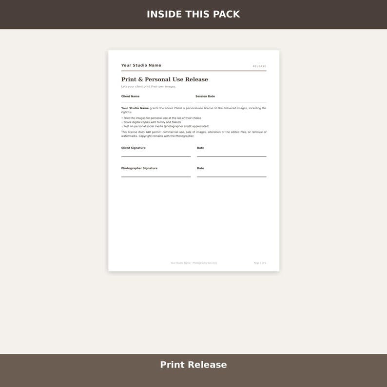 Photography Forms, Photographer Contract Pack, Service Agreement, Model ...