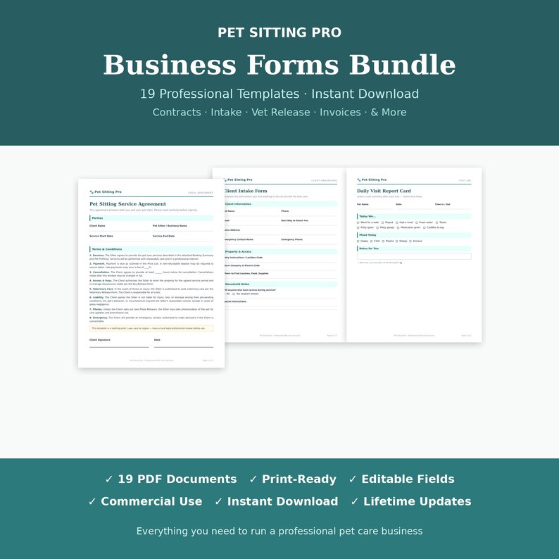 Pet Sitting Forms Bundle, Dog Walking Business Templates, Client ...