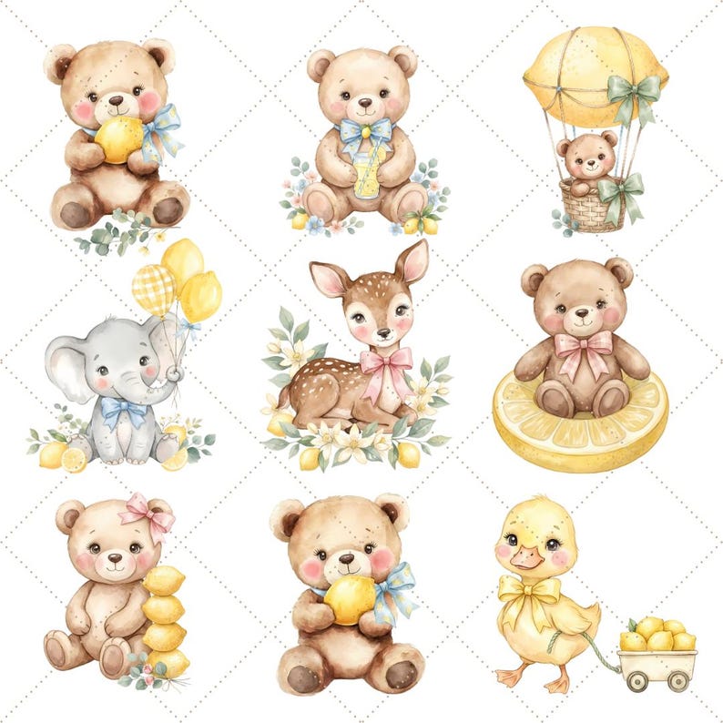 Watercolor Little Lemon Clipart Bundle, Citrus Animals & Florals PNG ...