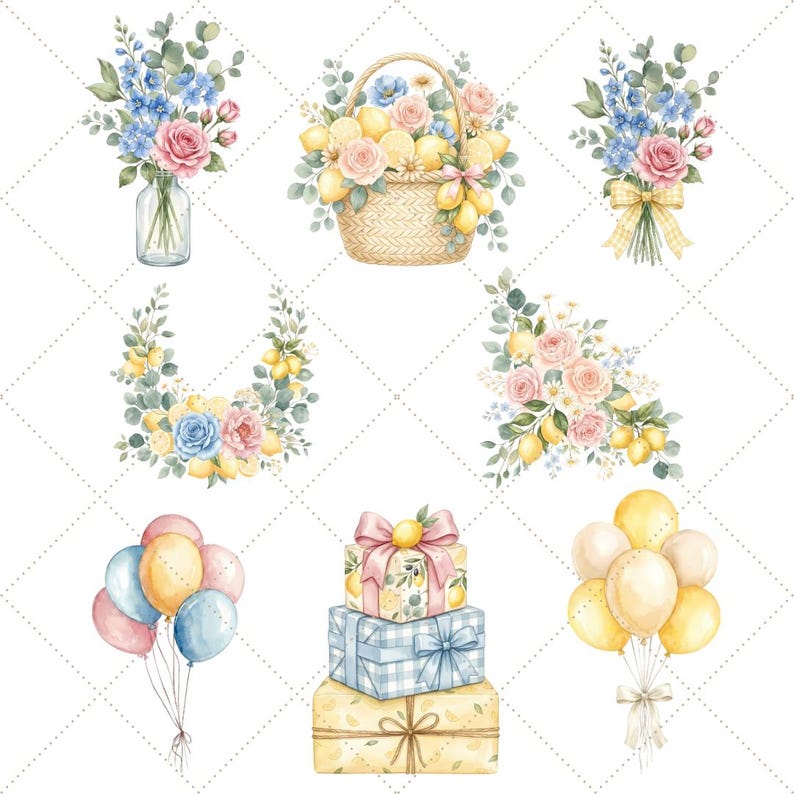 Watercolor Little Lemon Clipart Bundle, Citrus Animals & Florals PNG ...