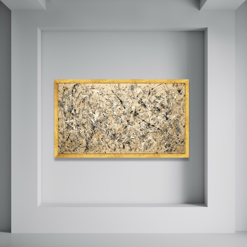 Abstract Splatter Canvas Wall Art, Modern Drip Painting, Black White ...