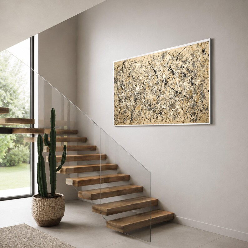 Abstract Splatter Canvas Wall Art, Modern Drip Painting, Black White ...