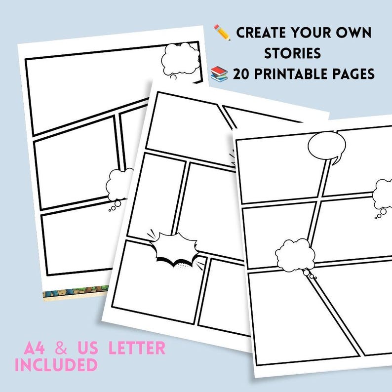 Blank Comic Book Template: 20 Pages, Create Your Own Stories (instant ...