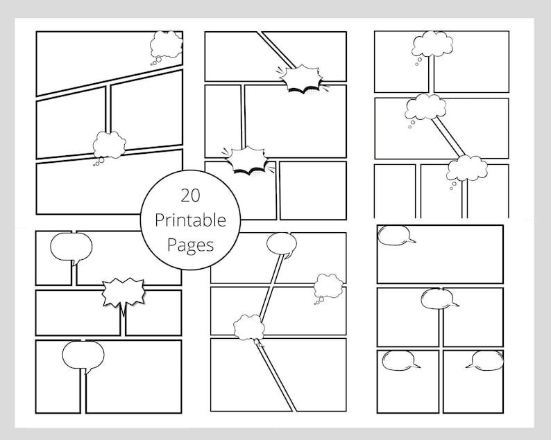 Blank Comic Book Template: 20 Pages, Create Your Own Stories (instant ...