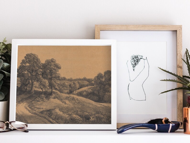 Charcoal Drawing Meadow Painting Printable Wall Art - Etsy