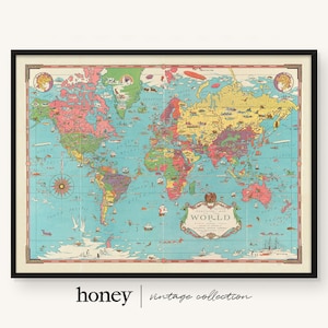 Large World Map Wall Art Print - Etsy