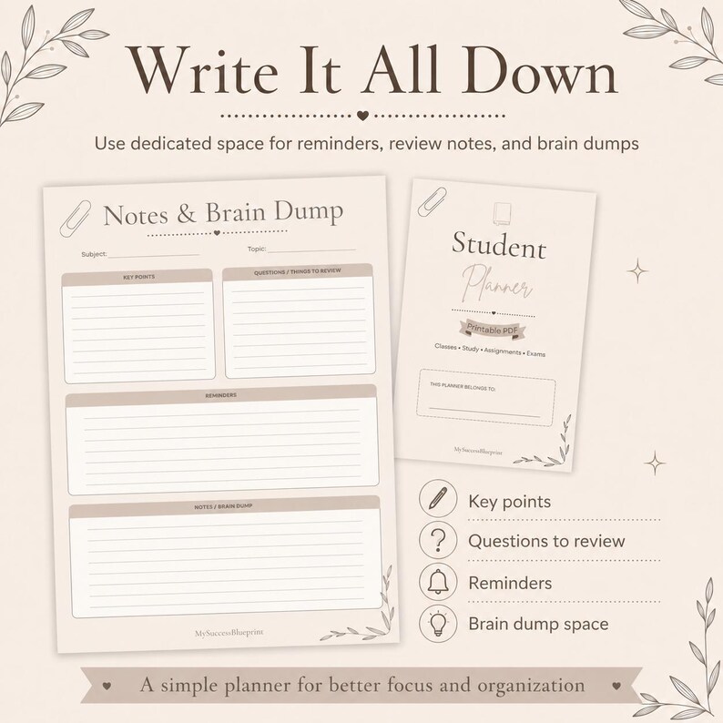 Minimalist Student Planner Printable PDF (class, Study, Exams) - Etsy