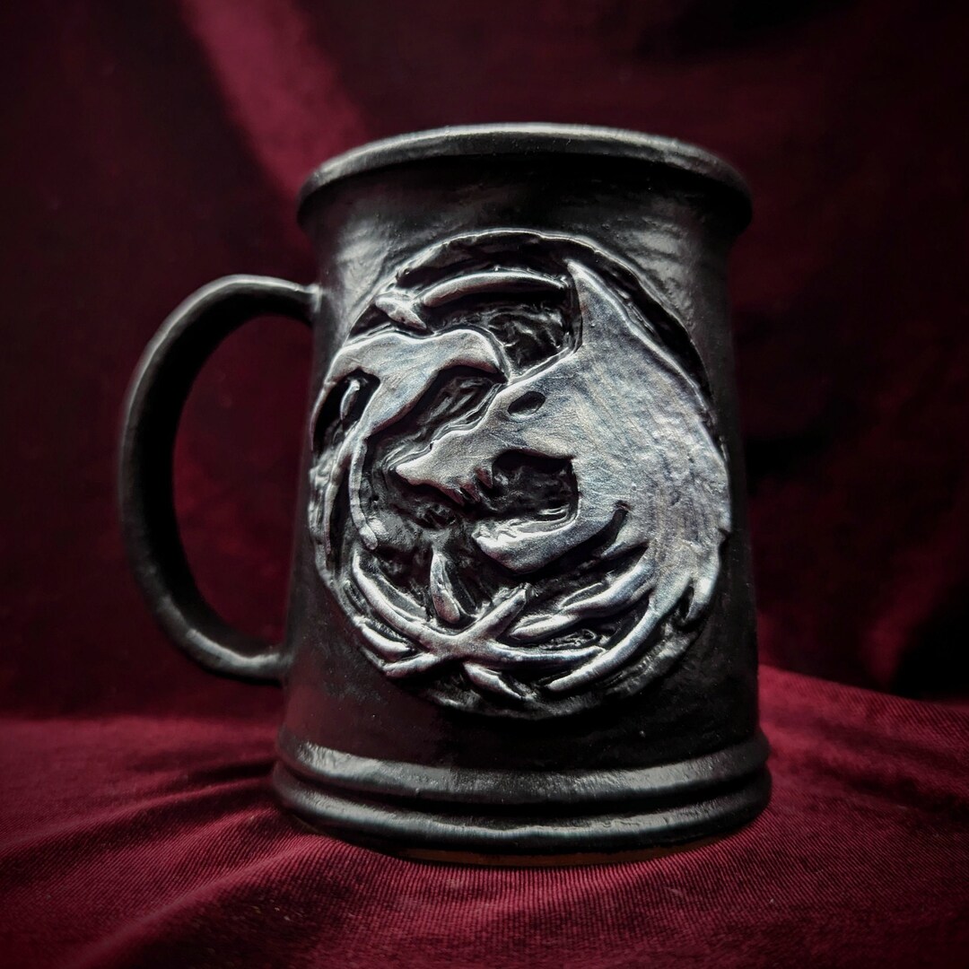 Wolf and Sparrow Witcher Mug Black Cast Iron Look With - Etsy