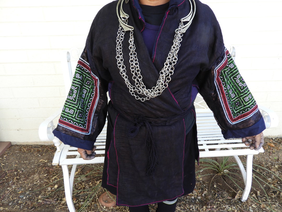 Black Hmong Hemp Jacket With Embroidery and Applique From Sapa Vietnam ...