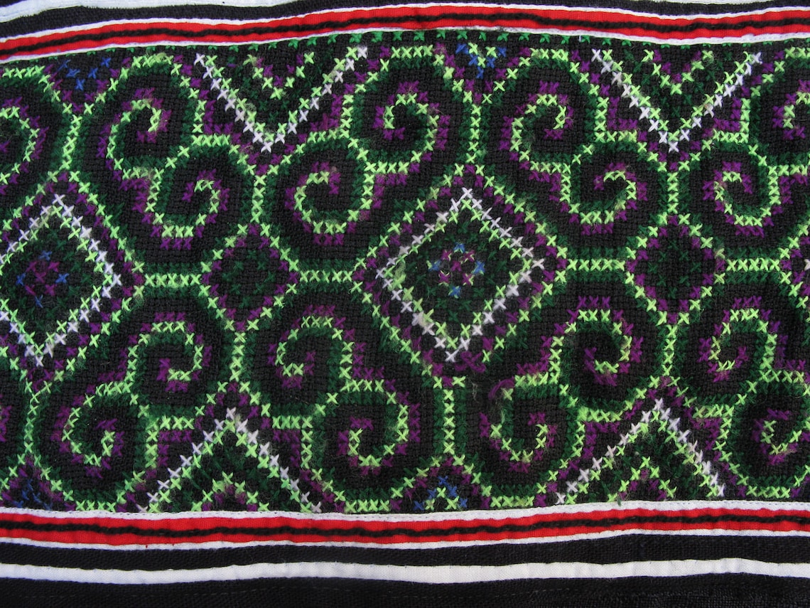 Black Hmong Embroidered Woman's Hemp Belt | Etsy