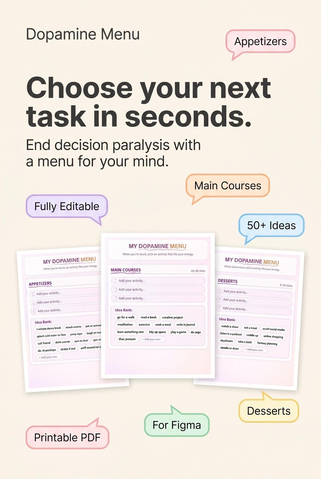 Editable Dopamine Menu Template, ADHD Organizer, Wellness Checklist ...