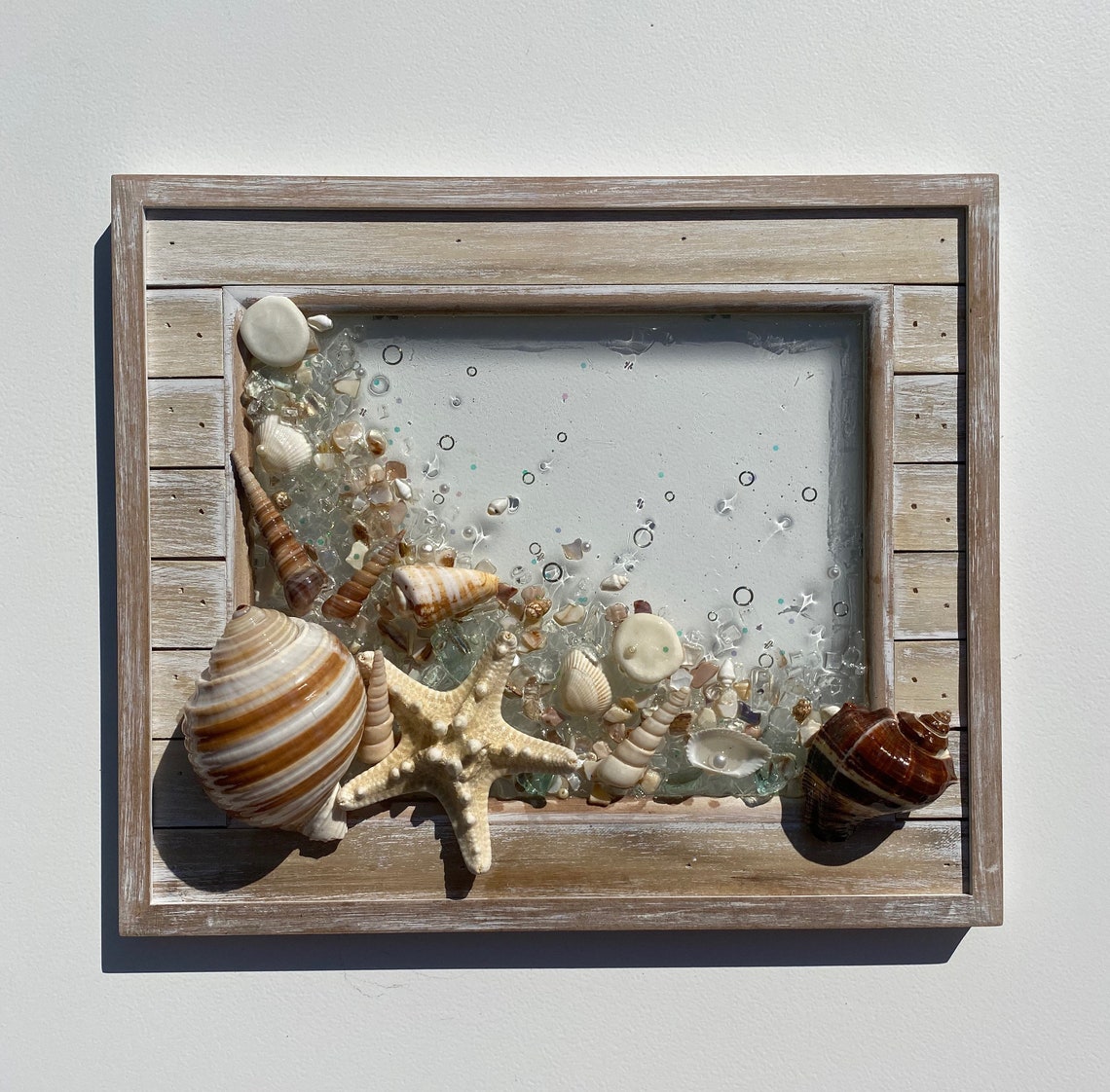 Seashell Glass Art Wall And/or Window Art With Real Seashells ...