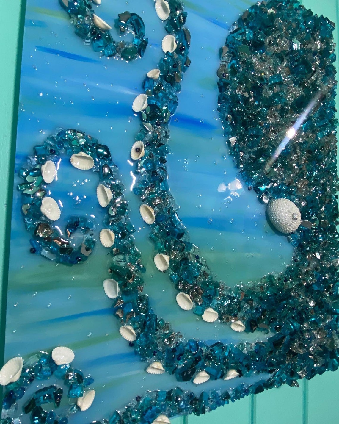 Blue and Turquoise Octopus - Glass Resin Art - Etsy