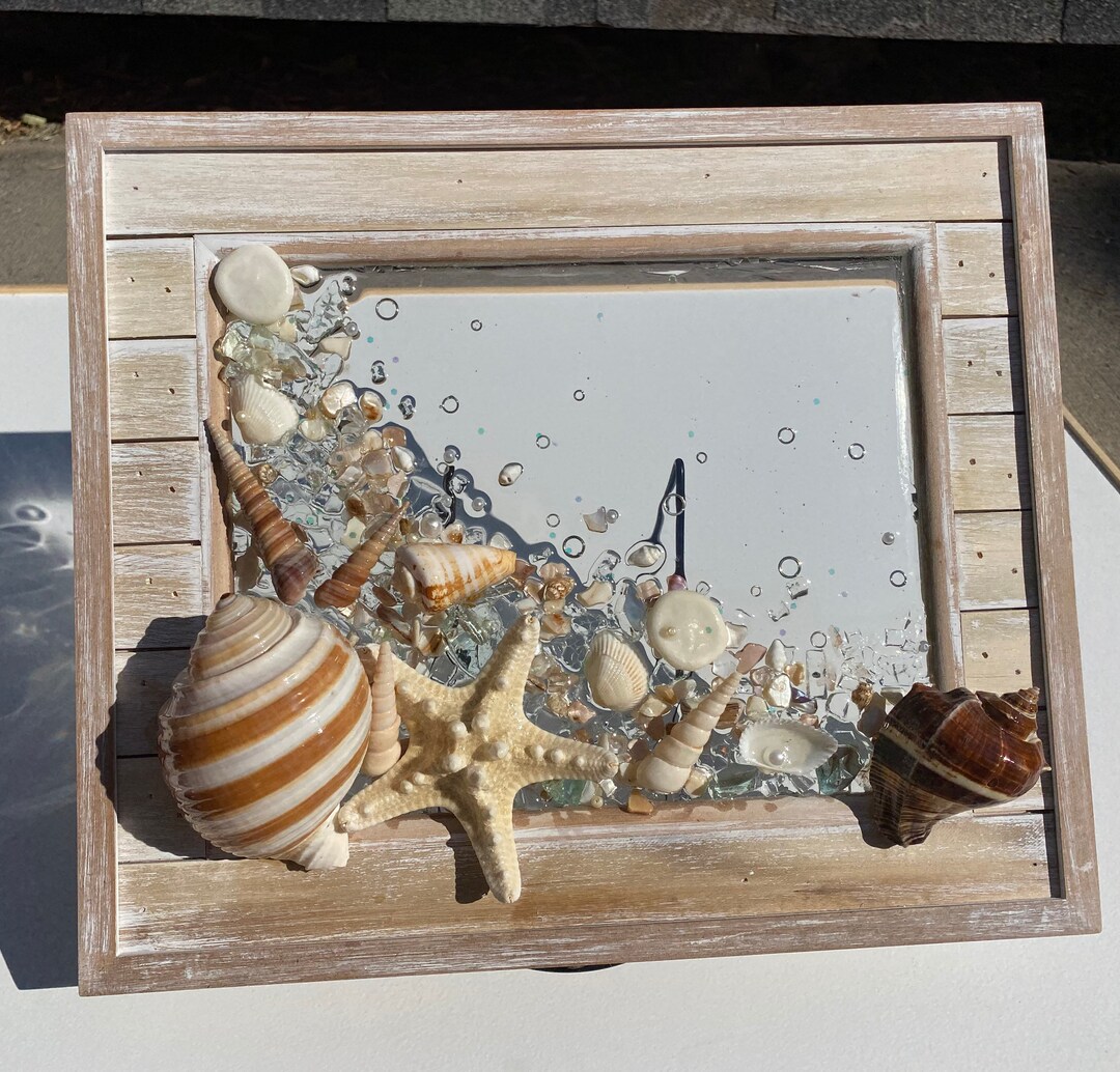 Seashell Glass Art Wall And/or Window Art With Real Seashells ...