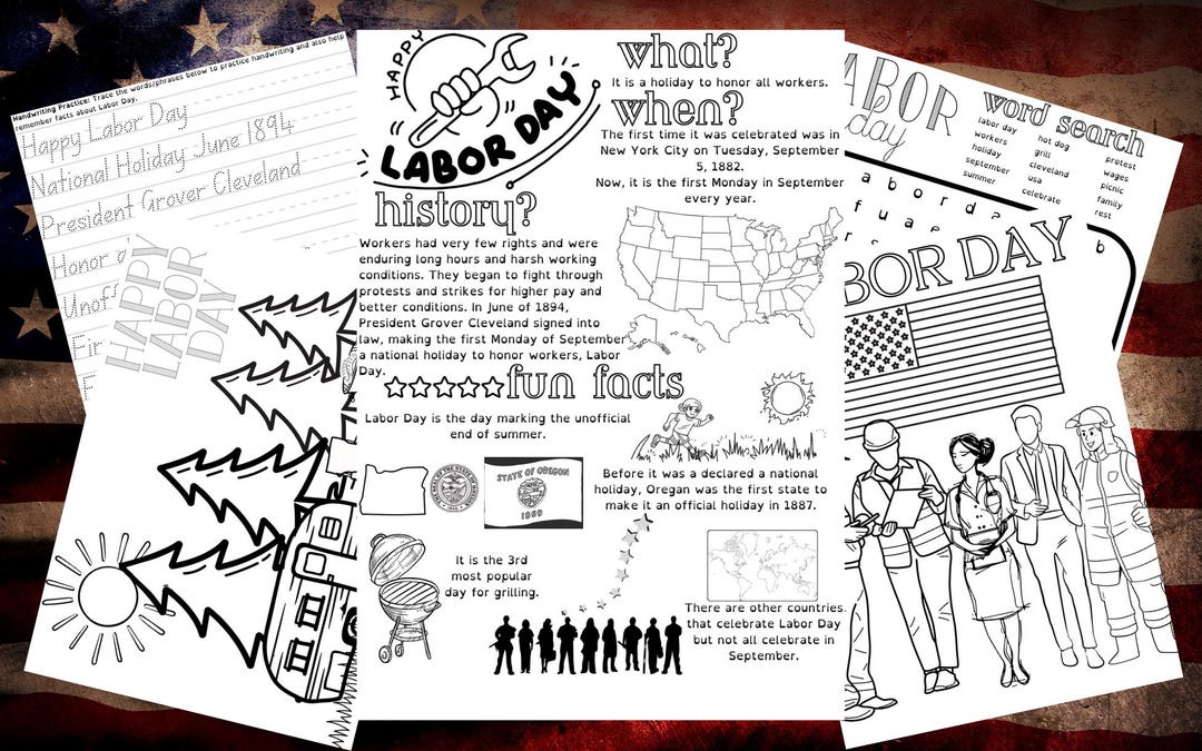 Labor Day Worksheet Packet - Etsy