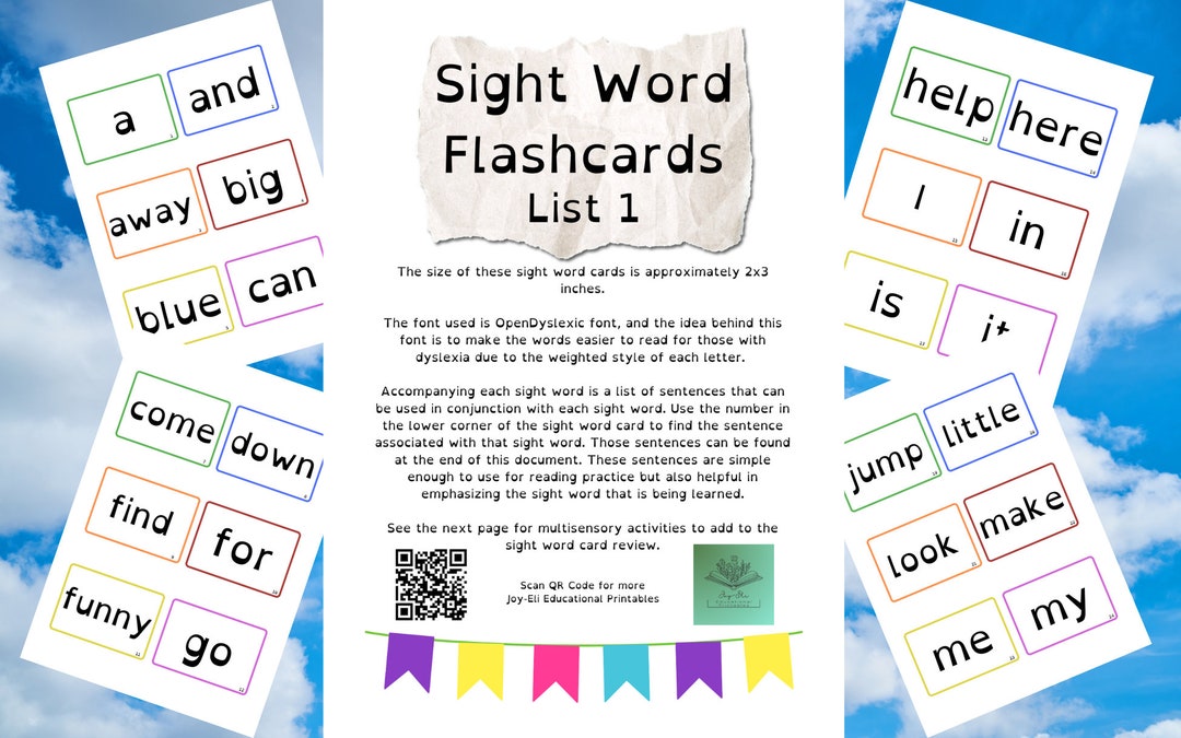 List 1 Sight Word Flashcards -dyslexia Font and Multisensory Activities ...