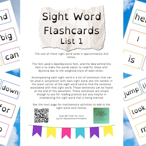 List 1 Sight Word Flashcards -dyslexia Font and Multisensory Activities ...