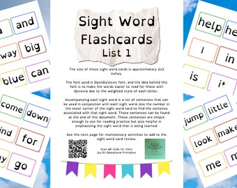 List 6 Sight Word Flashcards -dyslexia Font and Multisensory Activities ...