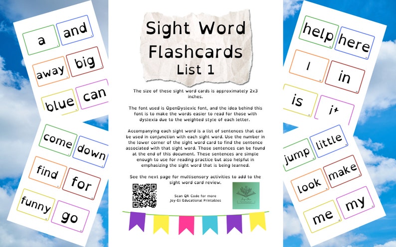 List 1 Sight Word Flashcards -dyslexia Font and Multisensory Activities ...
