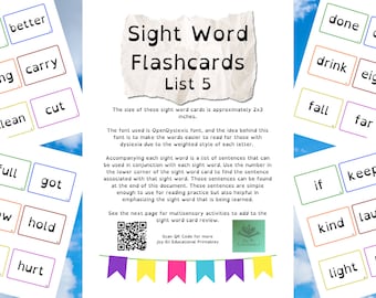 List 1 Sight Word Flashcards -dyslexia Font and Multisensory Activities ...