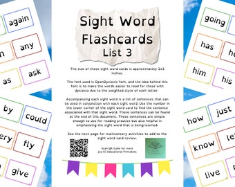 List 1 Sight Word Flashcards -dyslexia Font and Multisensory Activities ...