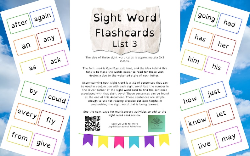 List 3 Sight Word Flashcards -dyslexia Font and Multisensory Activities ...