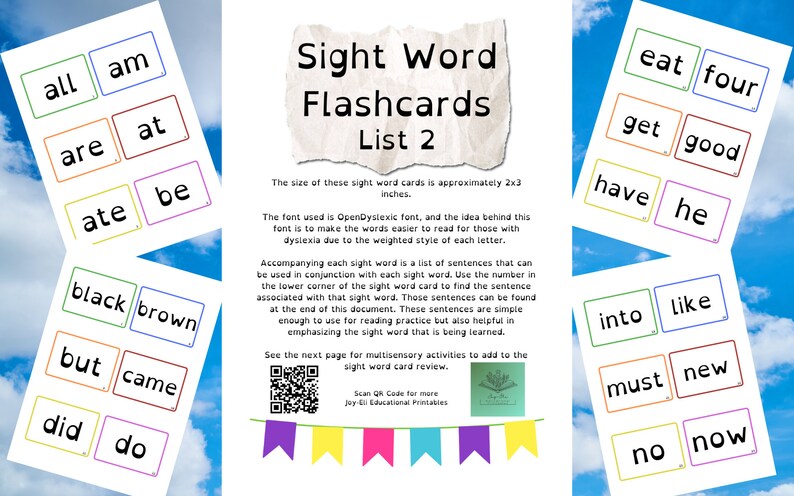 List 2 Sight Word Flashcards -dyslexia Font and Multisensory Activities ...