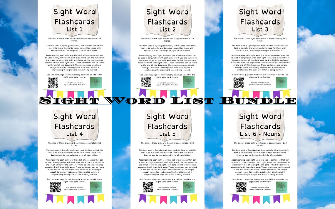 Bundle-sight Word Flashcards-dyslexia Font - Etsy UK