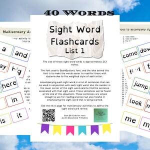 List 1 Sight Word Flashcards -dyslexia Font and Multisensory Activities ...