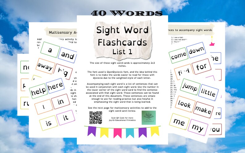 List 1 Sight Word Flashcards -dyslexia Font and Multisensory Activities ...