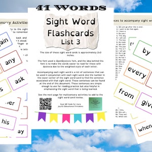 List 3 Sight Word Flashcards -dyslexia Font and Multisensory Activities ...