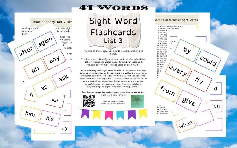 List 3 Sight Word Flashcards -dyslexia Font and Multisensory Activities ...