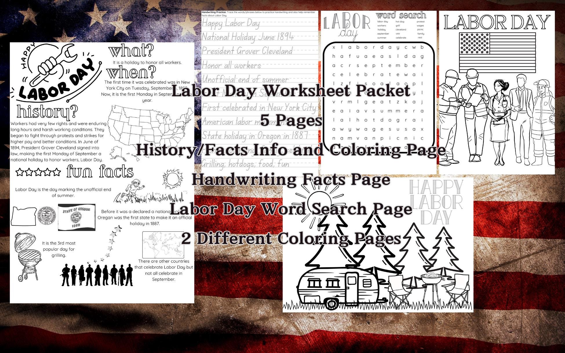 Labor Day Worksheet Packet - Etsy