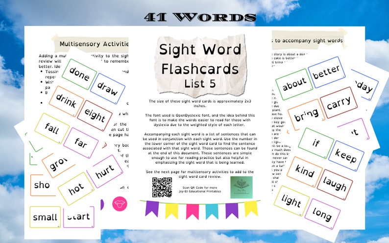 List 5 Sight Word Flashcards -dyslexia Font and Multisensory Activities ...