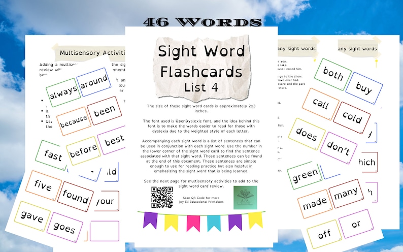 List 4 Sight Word Flashcards -dyslexia Font and Multisensory Activities ...