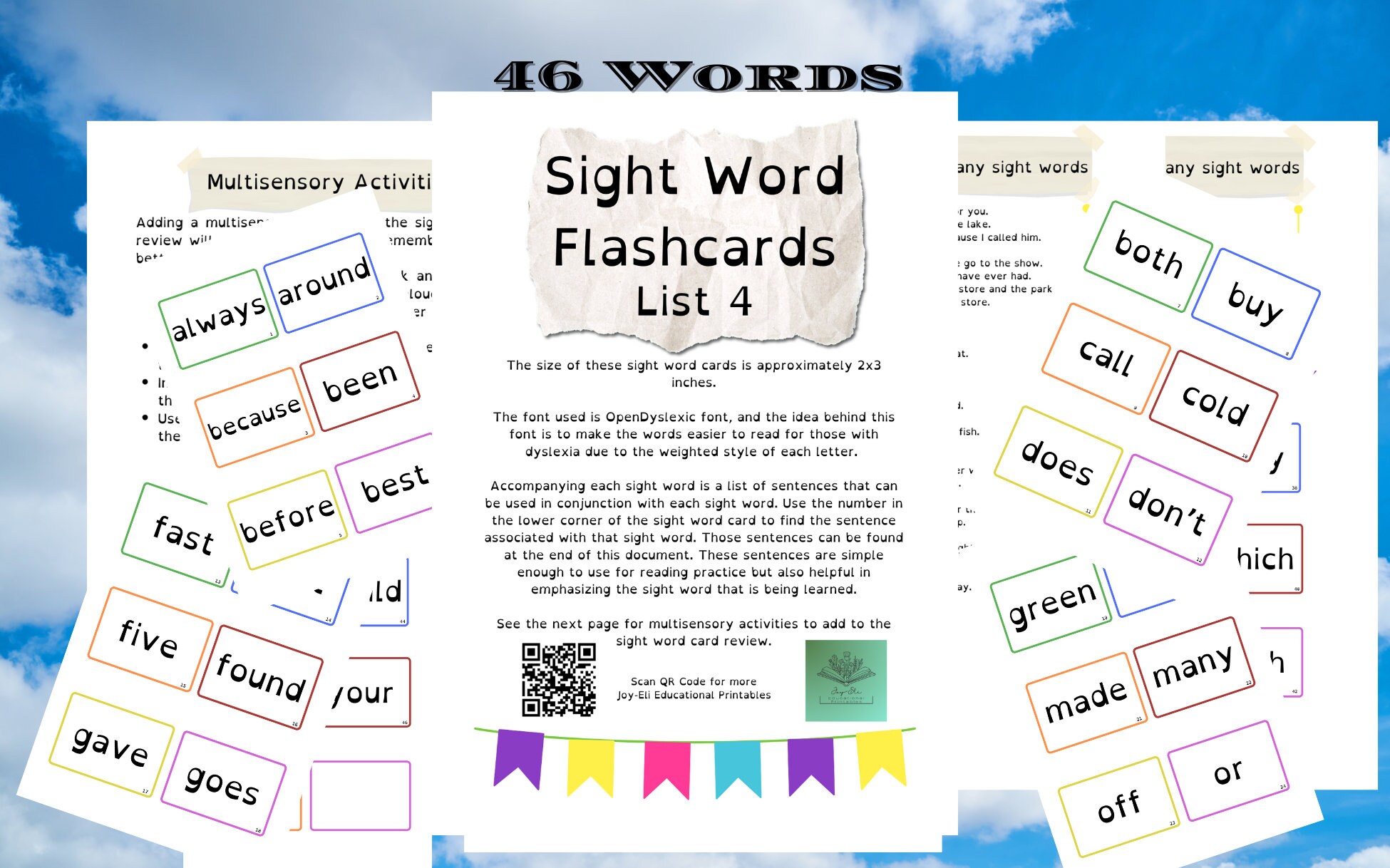 List 4 Sight Word Flashcards -dyslexia Font and Multisensory Activities ...