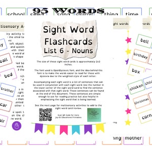 List 6 Sight Word Flashcards -dyslexia Font and Multisensory Activities ...