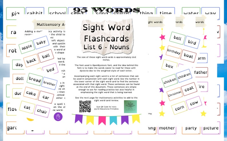 List 6 Sight Word Flashcards -dyslexia Font and Multisensory Activities ...
