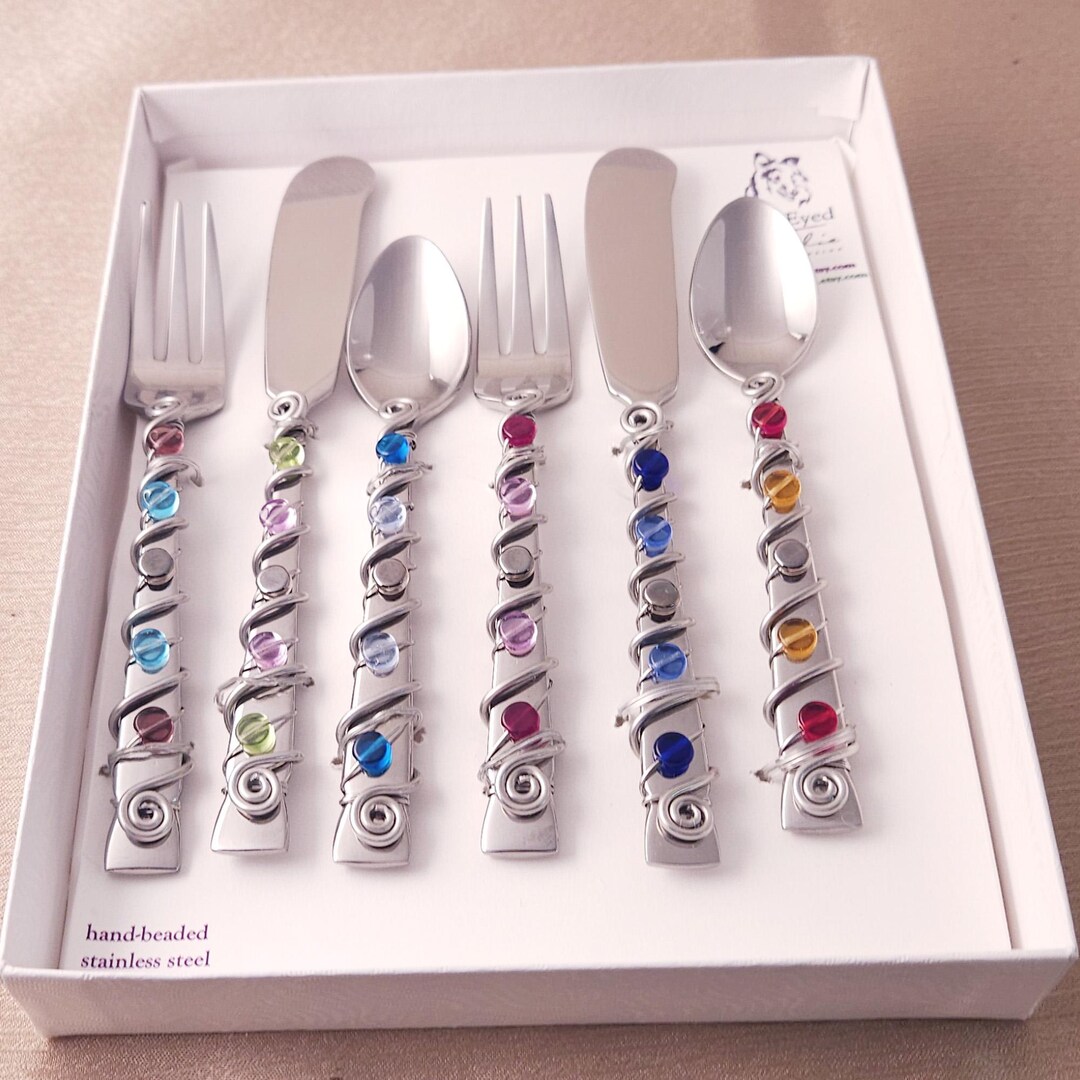6 Piece Cocktail Server Set Hand Wire Wrapped and Beaded Multi-colors ...