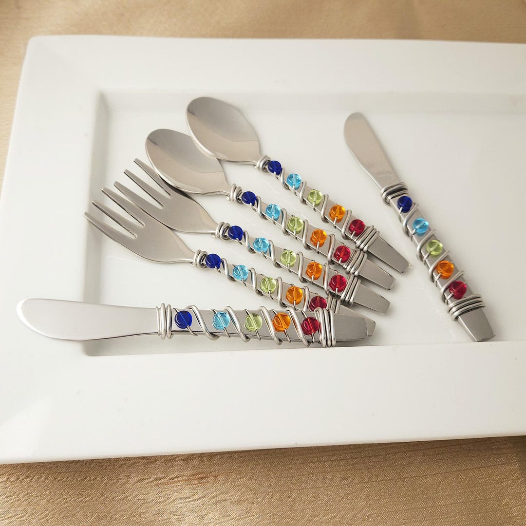 6 Piece Cocktail Server Set Hand Wire Wrapped and Beaded Rainbow - Etsy