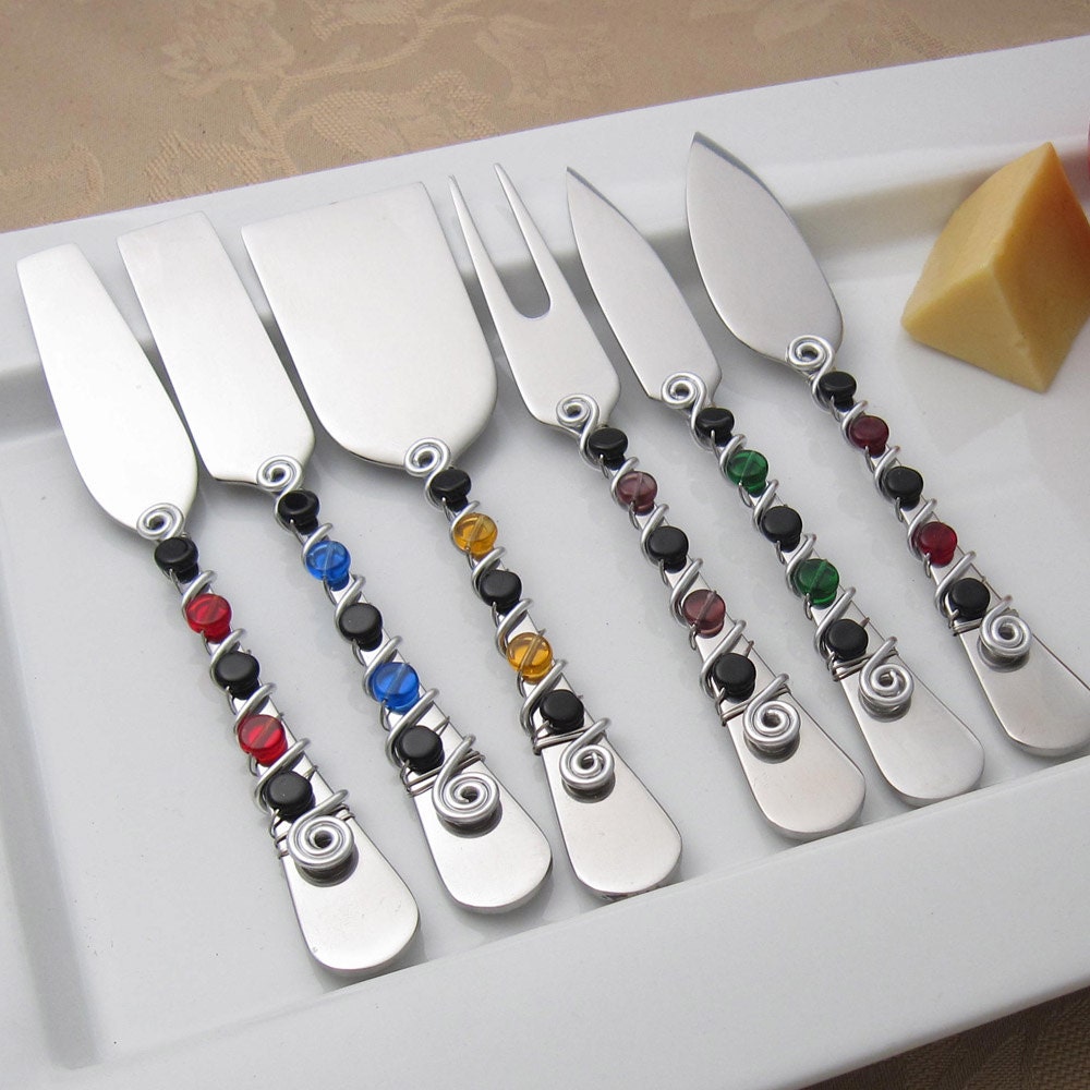 6 Piece Cheese Tool Set - Hand Wire Wrapped and Beaded - Black/bold - Etsy