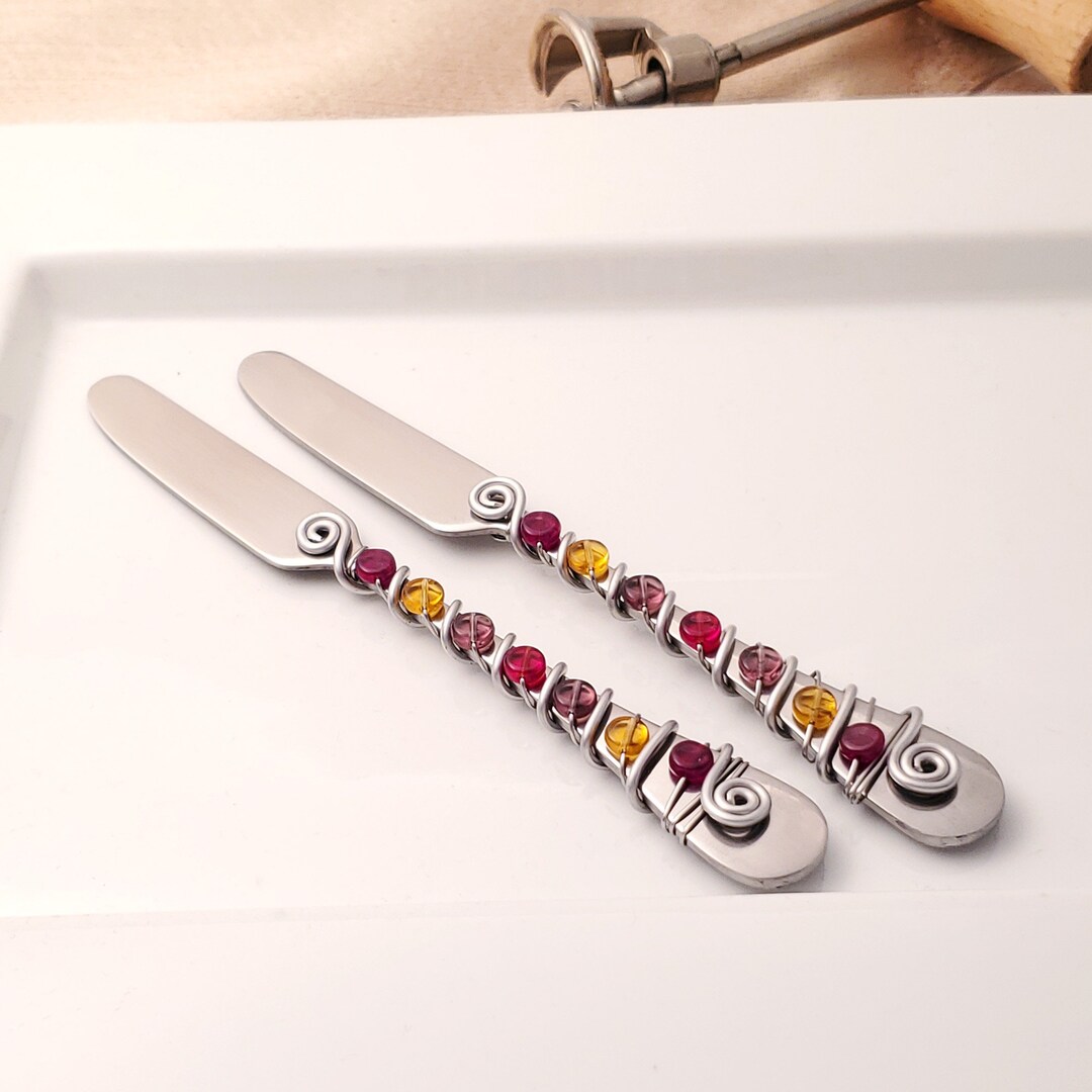 Hand Wire Wrapped and Beaded Spreader Knife Set - Royal 7 Beads - Etsy