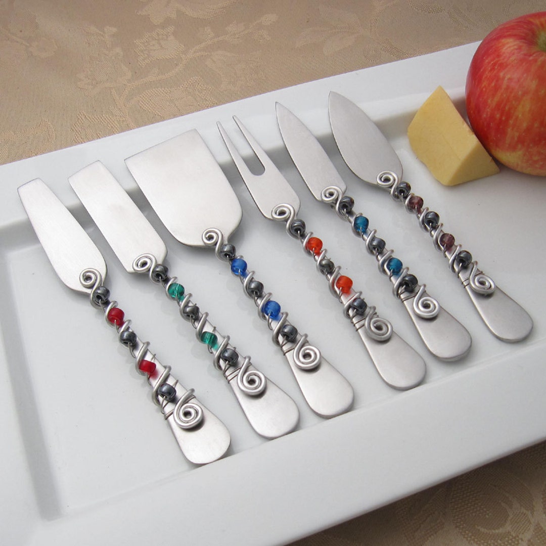 6 Piece Cheese Tool Set - Hand Wire Wrapped and Beaded - Jewel/gray - Etsy