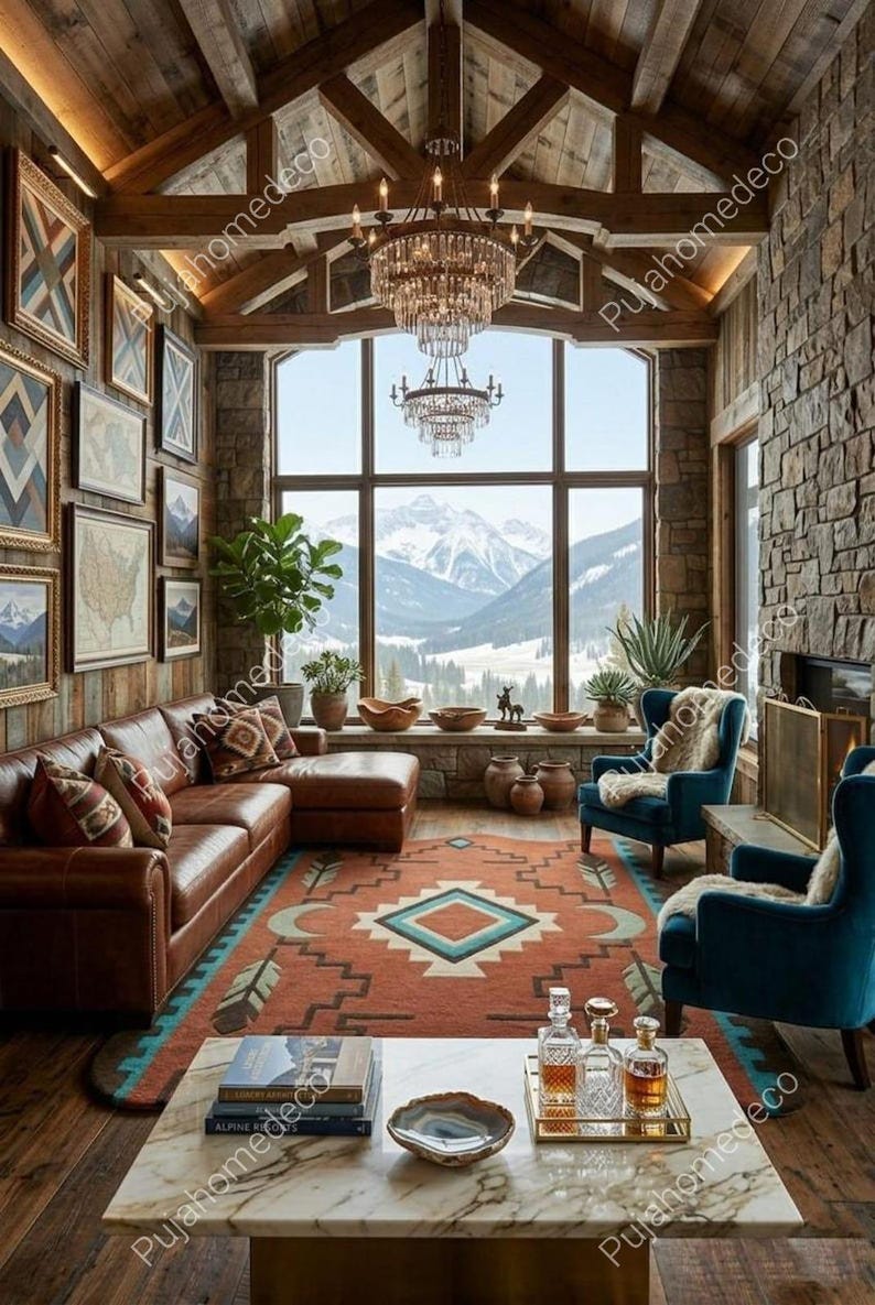 Southwestern Rustic Area Rug Western Navajo Style Hand Tufted Wool Rug ...