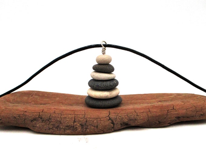 Zen Rock Stack Necklace, Adjustable Raw Stone Cairn Pendant, Long ...
