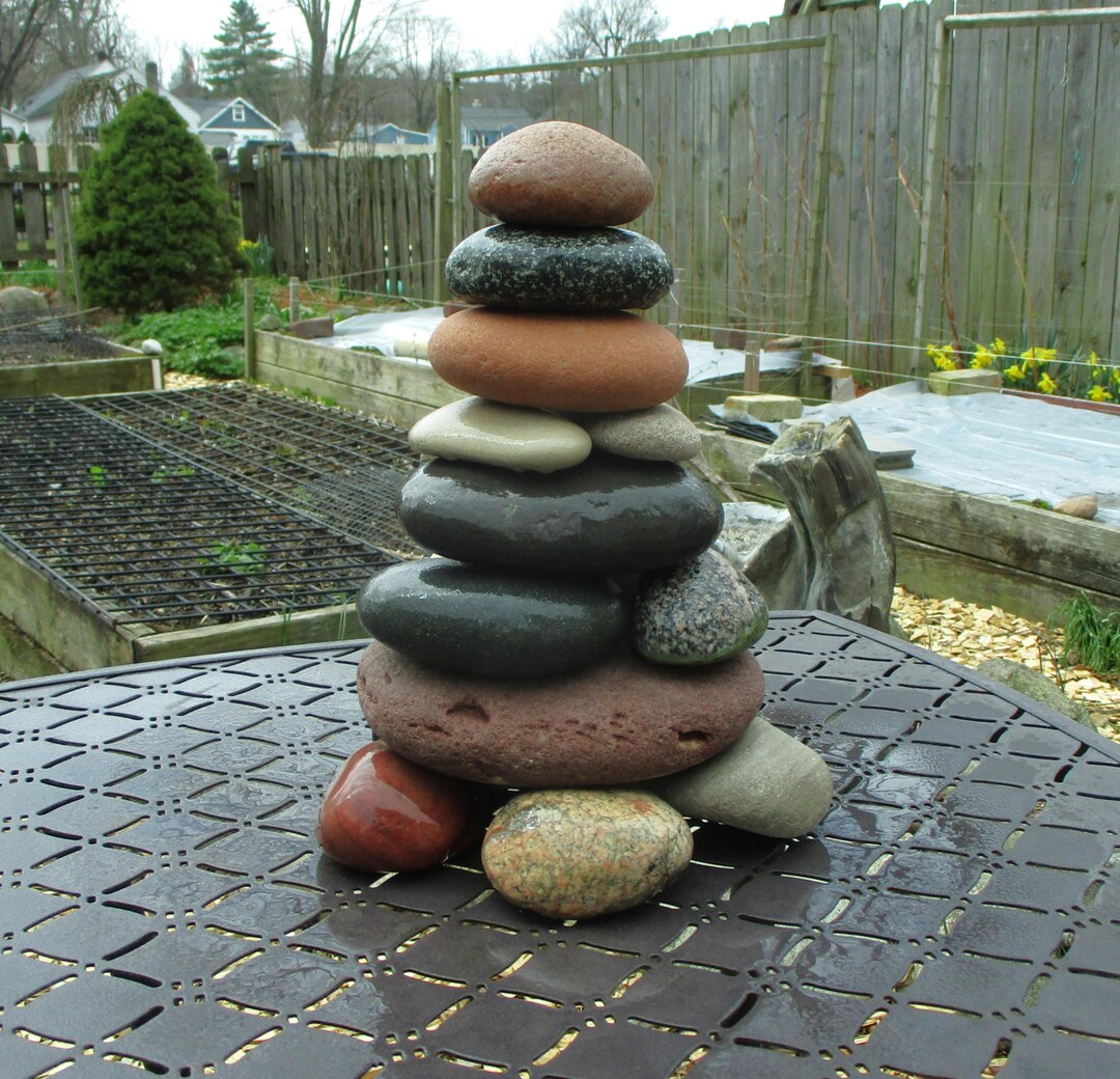 Garden Cairn From Lake Michigan & Superior Beach Stones, Re-stackable ...
