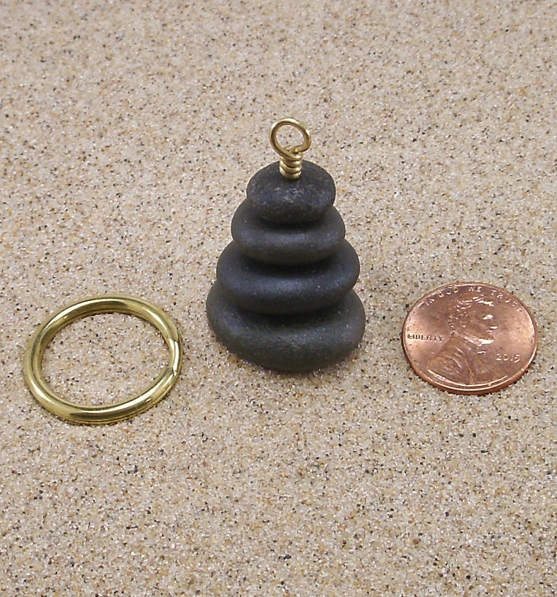 Solid Brass and Beach Stone Zen Keychain from Lake Michigan, Couples ...